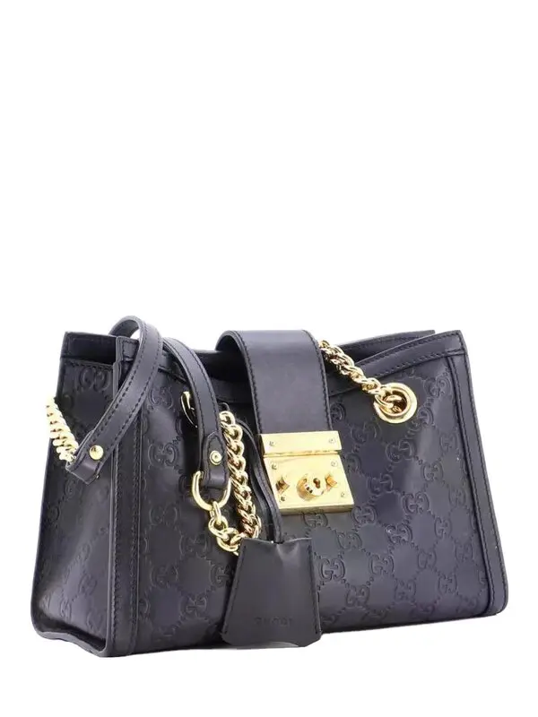 Gucci Padlock Chain Tote Sima Leather Small - Black