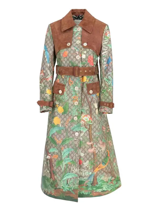 Gucci Floral-motif Trench Coat - Neutrals