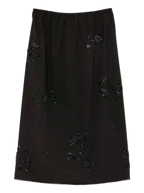CORDERA Floral-beading Midi Skirt - Brown