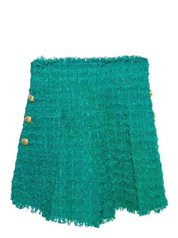 Balmain Button-detail Tweed Shorts - Green