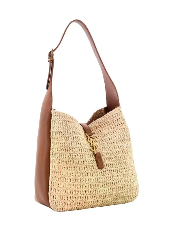 Saint Laurent Le 5 A 7 Supple Hobo Raffia And Leather Small Tote Bag - Brown