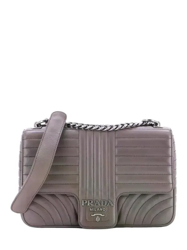 Prada Chain Flap Shoulder Bag Diagramme Quilted Leather Medium Crossbody - Grey