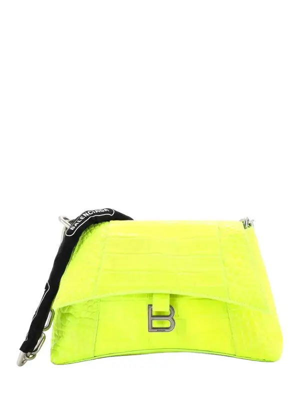 Balenciaga Downtown S Crocodile Embossed Shoulder Bag - Green