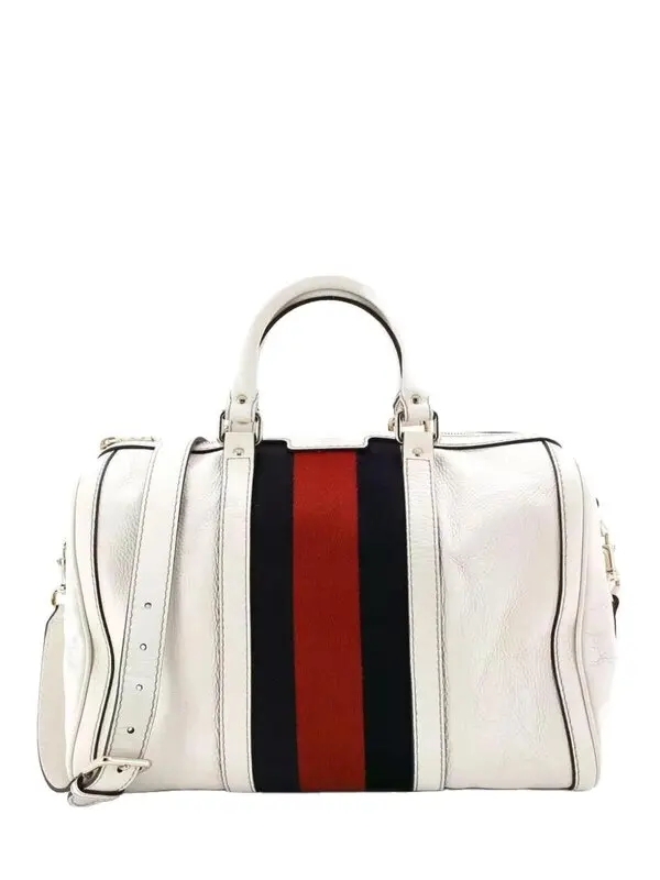 Gucci Vintage Web Boston Leather Satchel - White