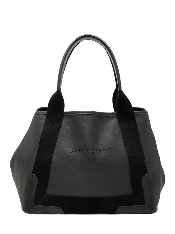 Balenciaga 2016 Calfskin Perforated Cabas S Tote - Black