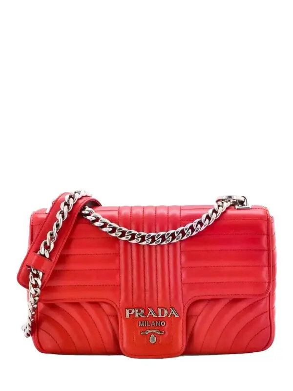 Prada Chain Flap Shoulder Bag Diagramme Quilted Leather Medium - Red