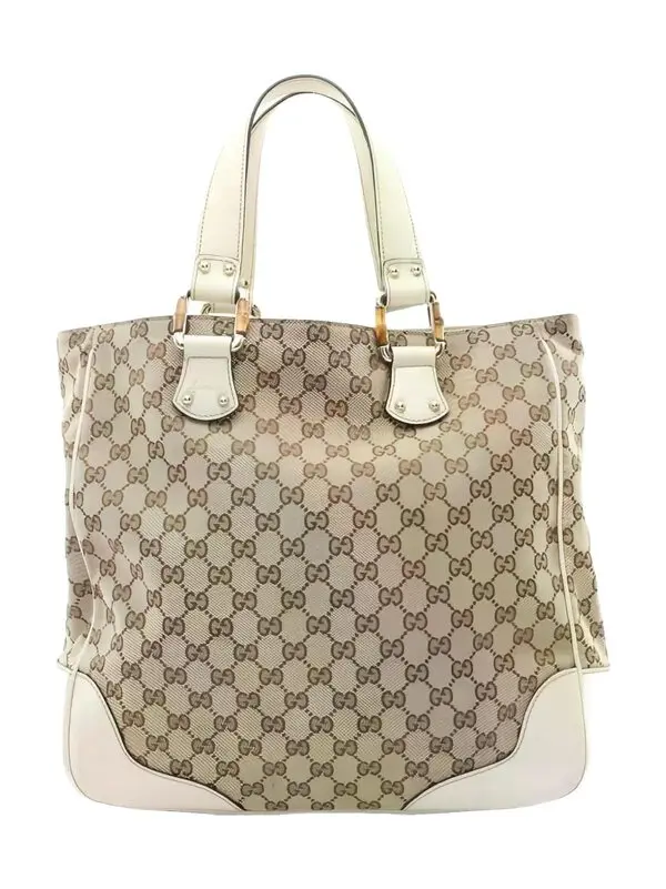 Gucci 2000's Bamboo Horsebit Gg Canvas Tote Bag - Neutrals