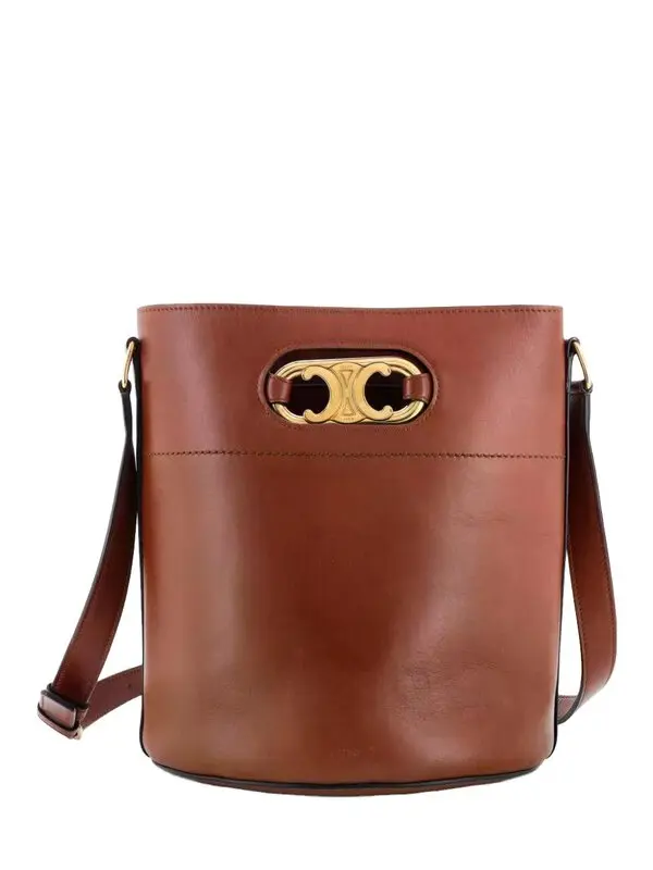 Celine Maillon Triomphe Leather Medium Bucket Bag - Brown