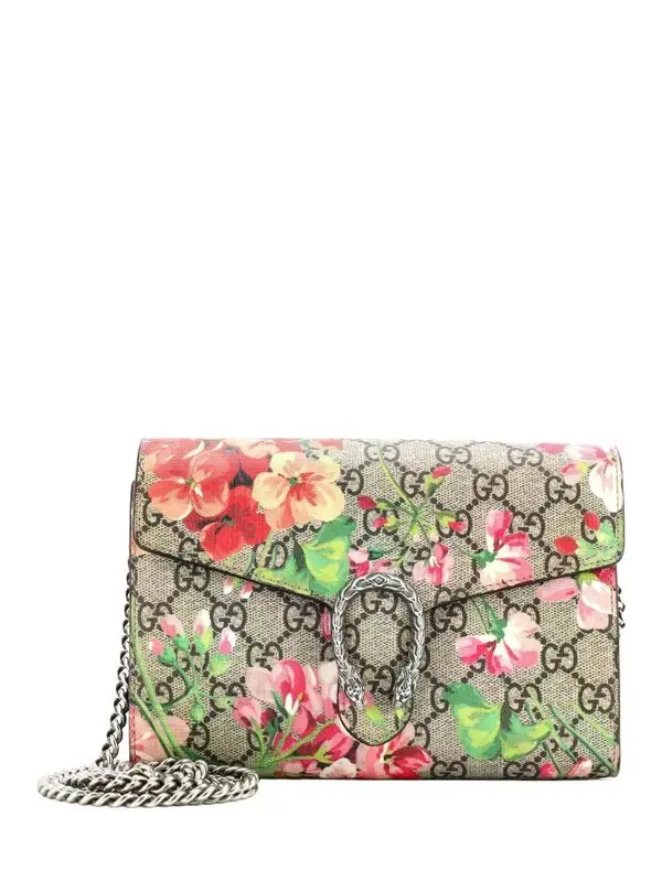 Gucci Dionysus Chain Wallet Blooms Print Gg Coated Canvas Small - Brown