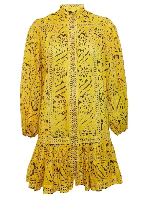 Zimmermann Floral-print Button-front Mini Dress - Yellow