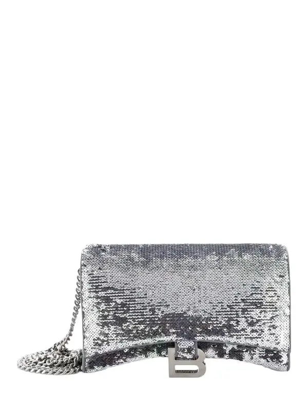 Balenciaga Hourglass Chain Wallet Leather Sequins Crossbody Bag - Silver