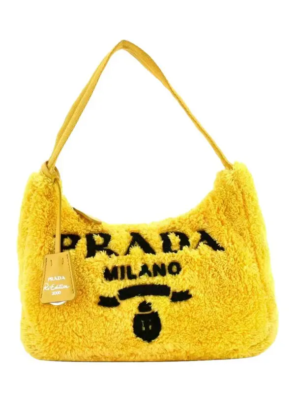 Prada Re-edition 2000 Terry Cloth Mini Hobo Bag - Black