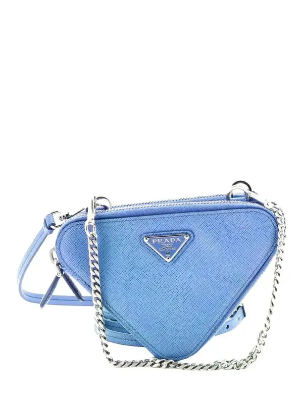 Prada Triangle Double Zip Pouch With Chain - Blue
