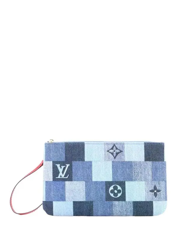 LOUIS VUITTON Neverfull Pochette Damier And Monogram Patchwork Denim Large Pouch - Blue