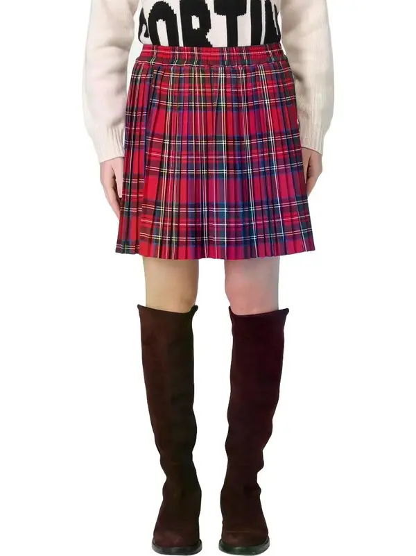 MC2 SAINT BARTH Tabatha Tartan Pleated Mini Skirt - Red