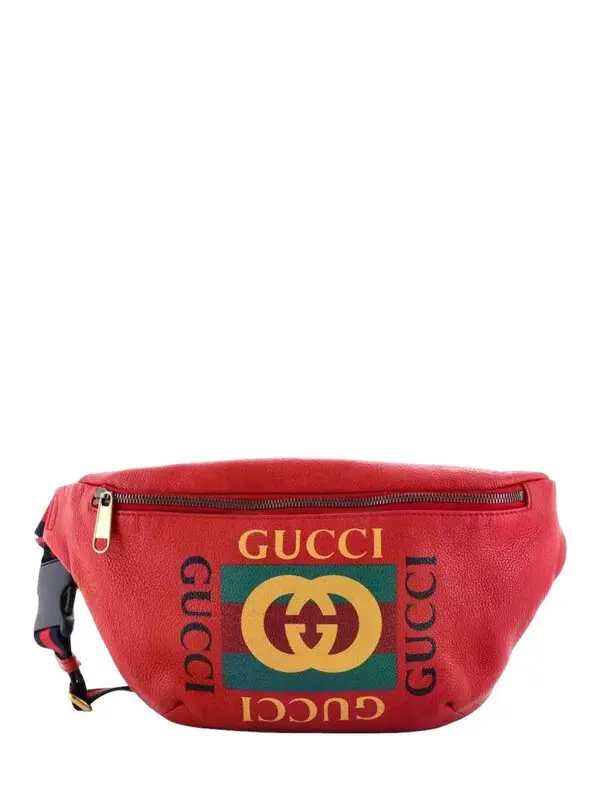 Gucci Logo Printed Leather Belt Bag - Red