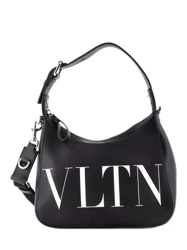 Valentino Garavani Vltn Printed Leather Small Hobo Bag - Black