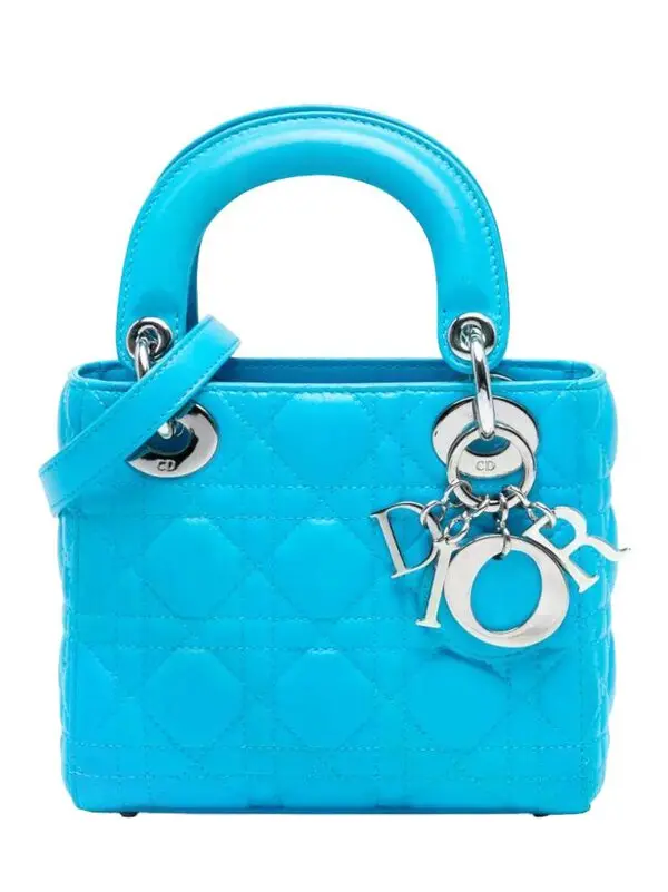 Dior 2014 Mini Lambskin Cannage Lady Satchel - Blue