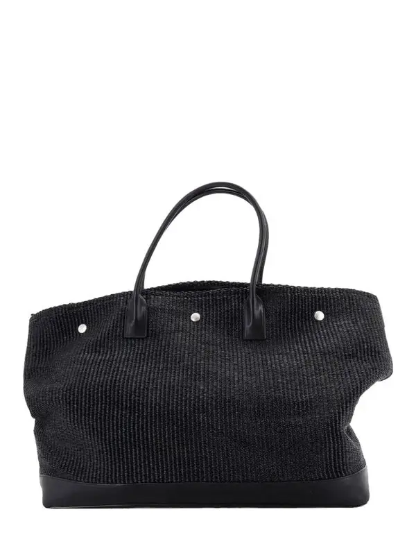 Saint Laurent Rive Gauche Shopper Raffia Large Tote Bag - Black