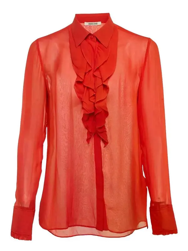 Roberto Cavalli Ruffled Long-sleeve Shirt - Red