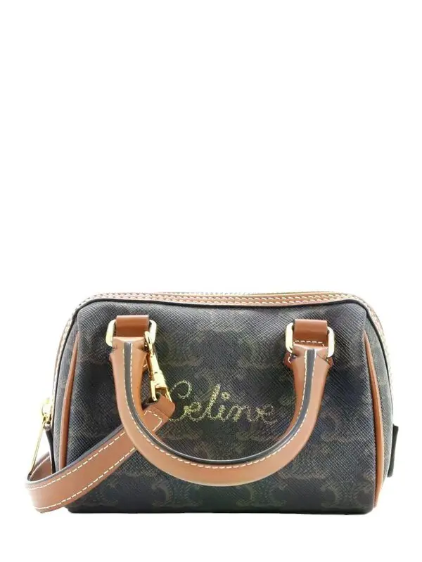 Celine Boston Bag Triomphe Coated Canvas Mini Satchel - Brown
