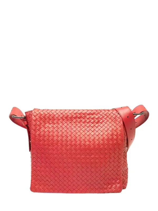 Bottega Veneta Nappa Intrecciato Flap Crossbody Bag - Red