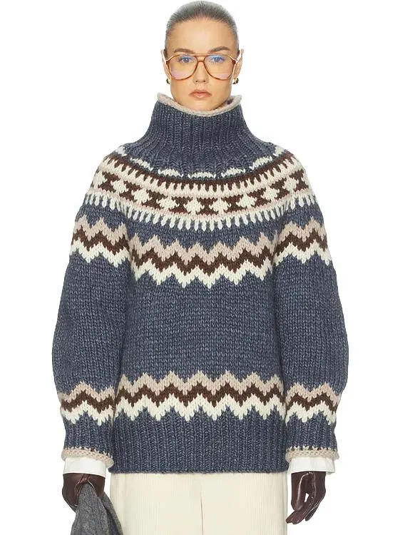 HELSA Asta Fairisle Sweater - Denim Multi