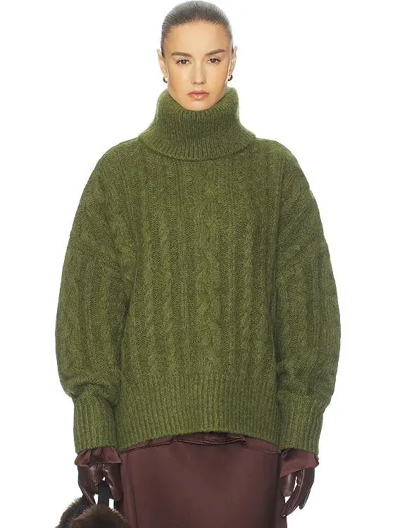HELSA Claudiya Cable Turtleneck - Forest Green
