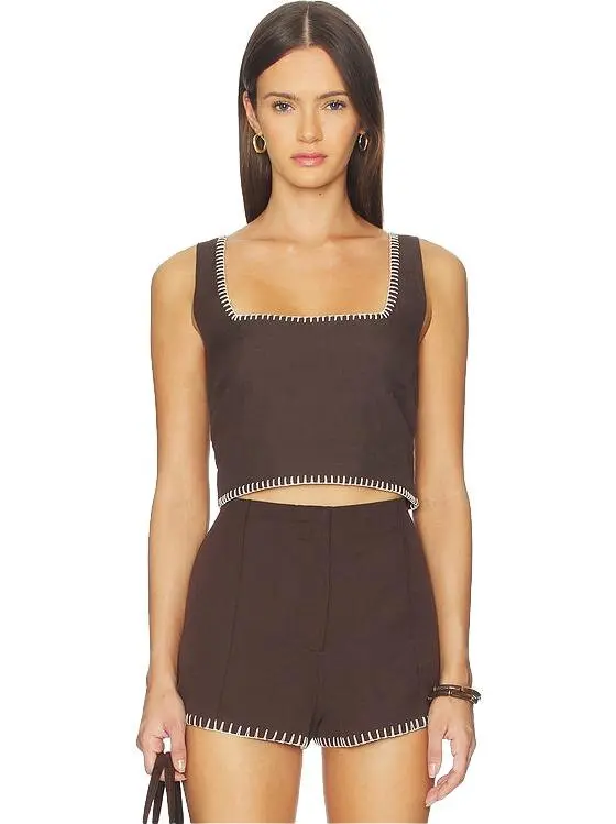 Rococo Sand Square Neck Boxy Top - Brown