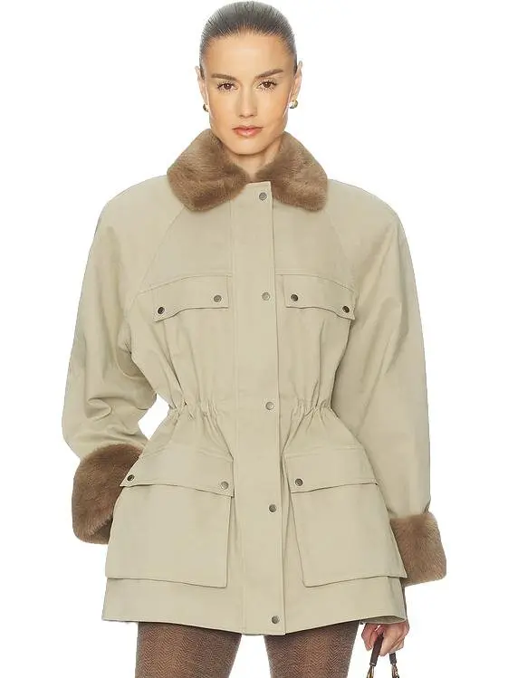 HELSA The Balmoral Jacket With Faux Fur Trim - Khaki