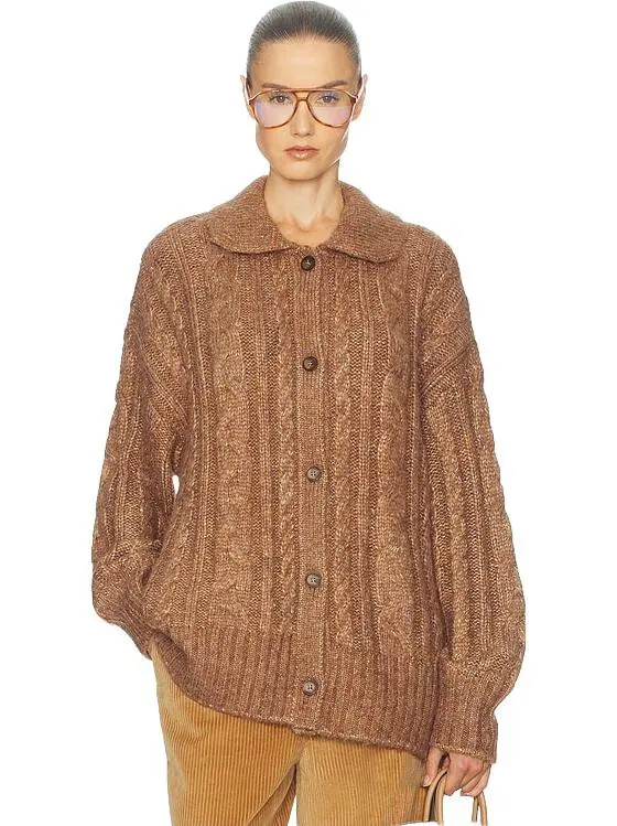 HELSA Jessiah Cable Cardigan - Acorn