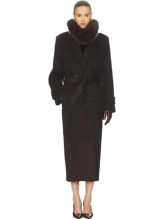 HELSA Bold Shoulder Long Coat - Espresso