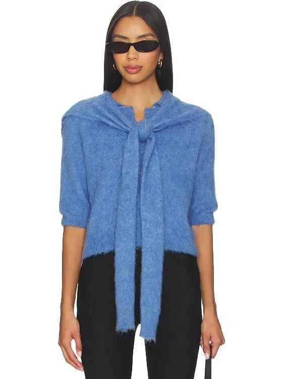 Monse Cropped Polo Knit Top With Scarf - Blue