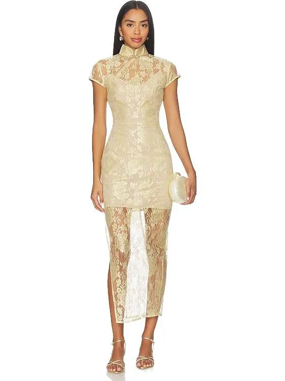 SAU LEE Malia Lace Dress - Light Gold