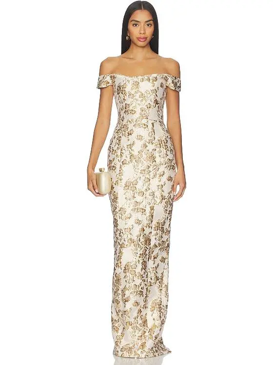 SAU LEE Joanna Jacquard Gown - Pale Gold