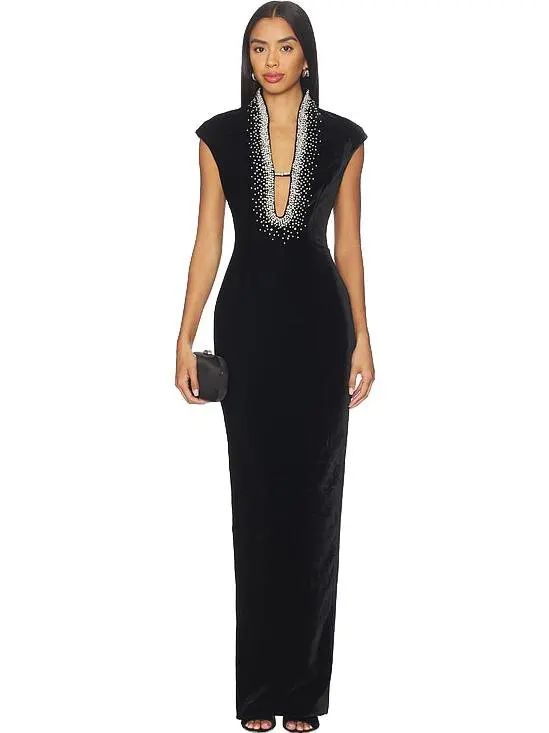 SAU LEE Lenora Velvet Gown - Black