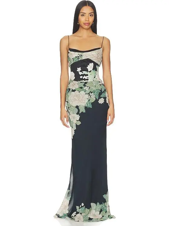 SAU LEE Esme Faux Leather Halter Dress - Black Multi