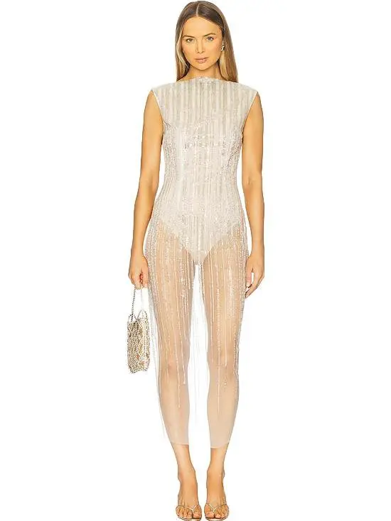 SAU LEE Marci Beaded Dress - White