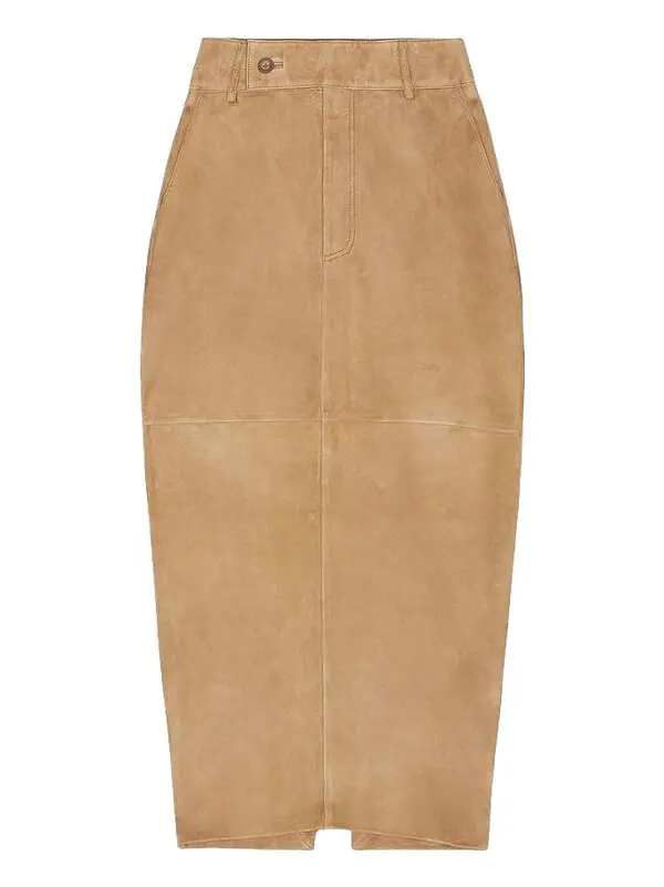 HELSA Suede Column Skirt - Caramel