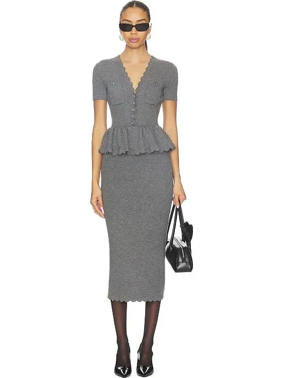 SELF-PORTRAIT Peplum Knit Midi Dress - Grey