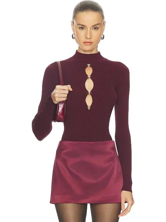 SELF-PORTRAIT Keyhole Knit Top - Burgundy