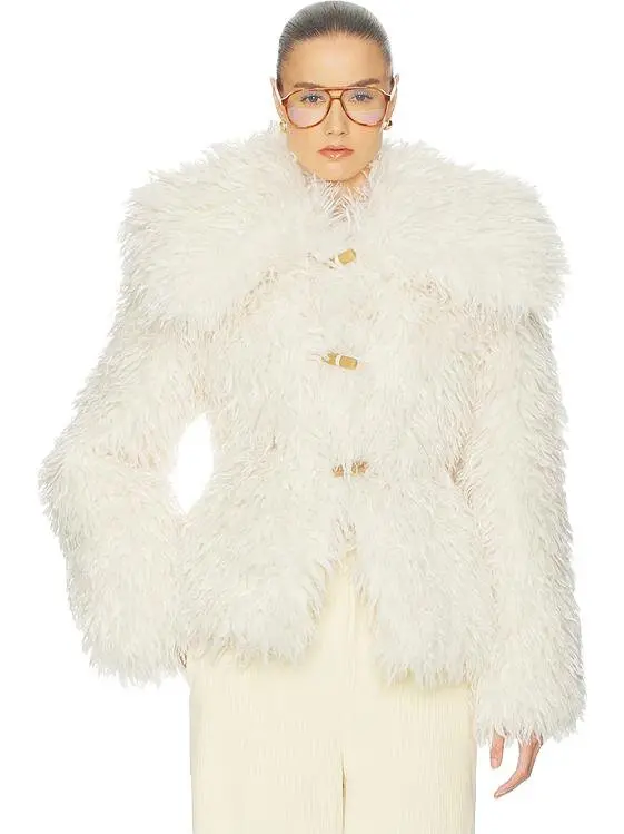 HELSA Dramatic Collar Faux Shearling Jacket - Ivory