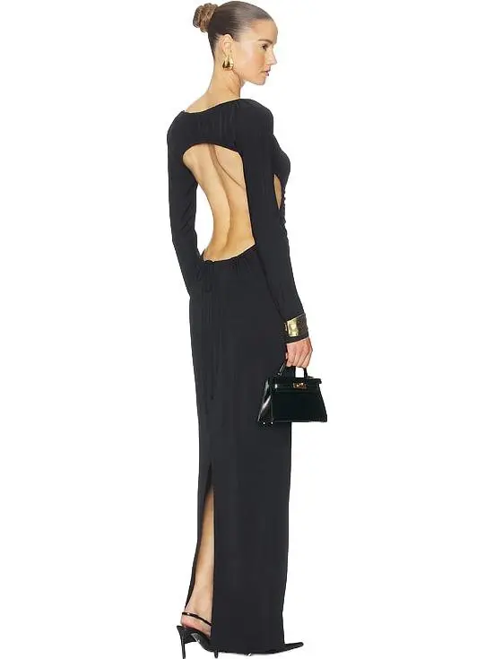 HELSA Ruched Open Back Jersey Dress - Black
