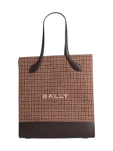 Bally Houndstooth Textile Tote Bag With Embroidered Logo - Camel