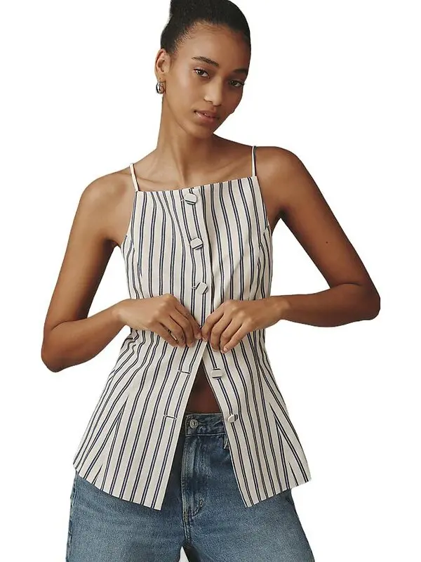 Maeve Buttondown Tank Top - Navy & White Stripe