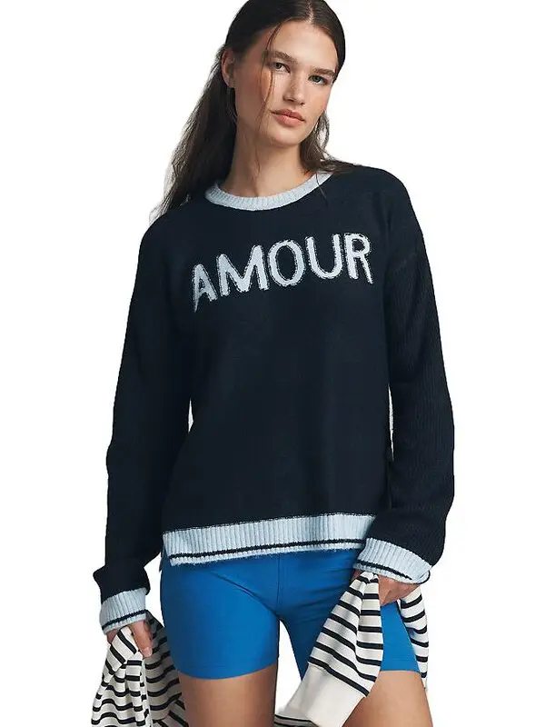 Sundry Amour Intarsia Wool Blend Sweater - Deep Navy