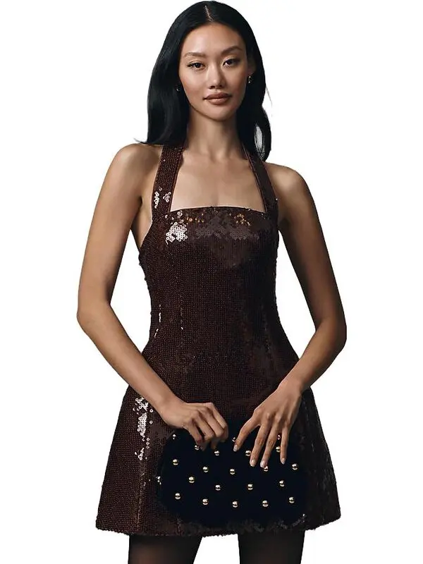 Bardot Nevelle Halter Sequin Mini Dress - Brick