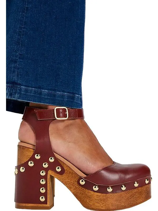 Free People Cecelia Studded Clogs - Mahogany