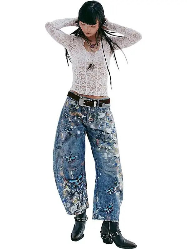 Free People We The Free Good Luck Barrel Illusions Jeans - Butterfly Effect