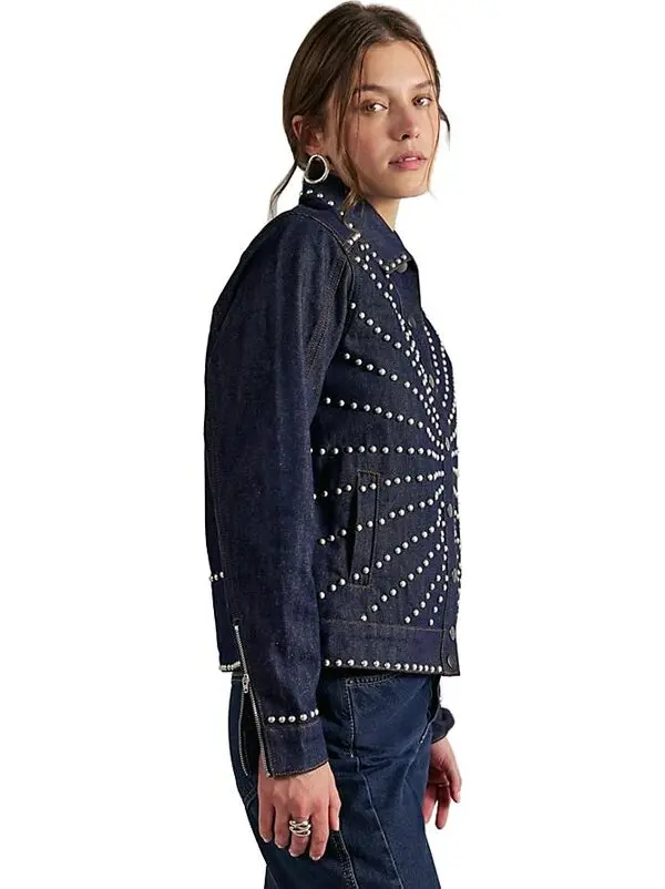 UNDERSTATED LEATHER Sunburst Embellished Denim Jacket - Blue